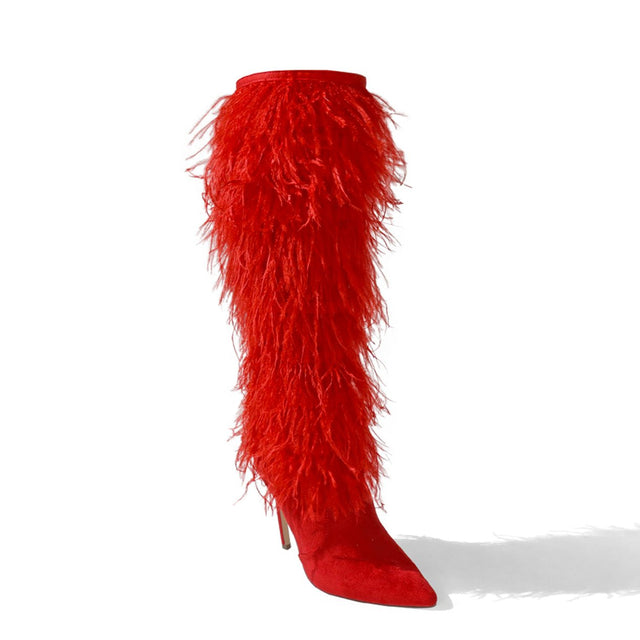 Stiletto Thigh High Boots Ostrich Feather – SHOE TIME