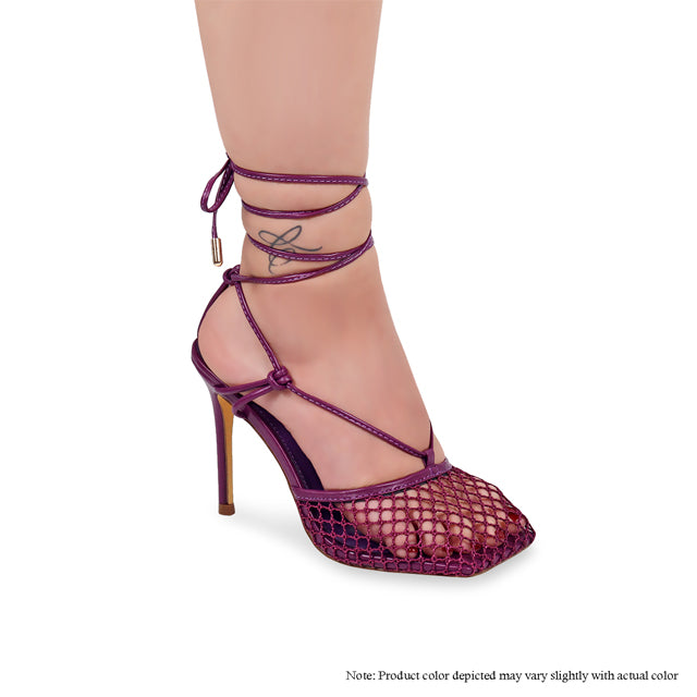 Women Mesh Pumps Square Toe Stiletto High Heel Lace-Up Ladies Party Su ...