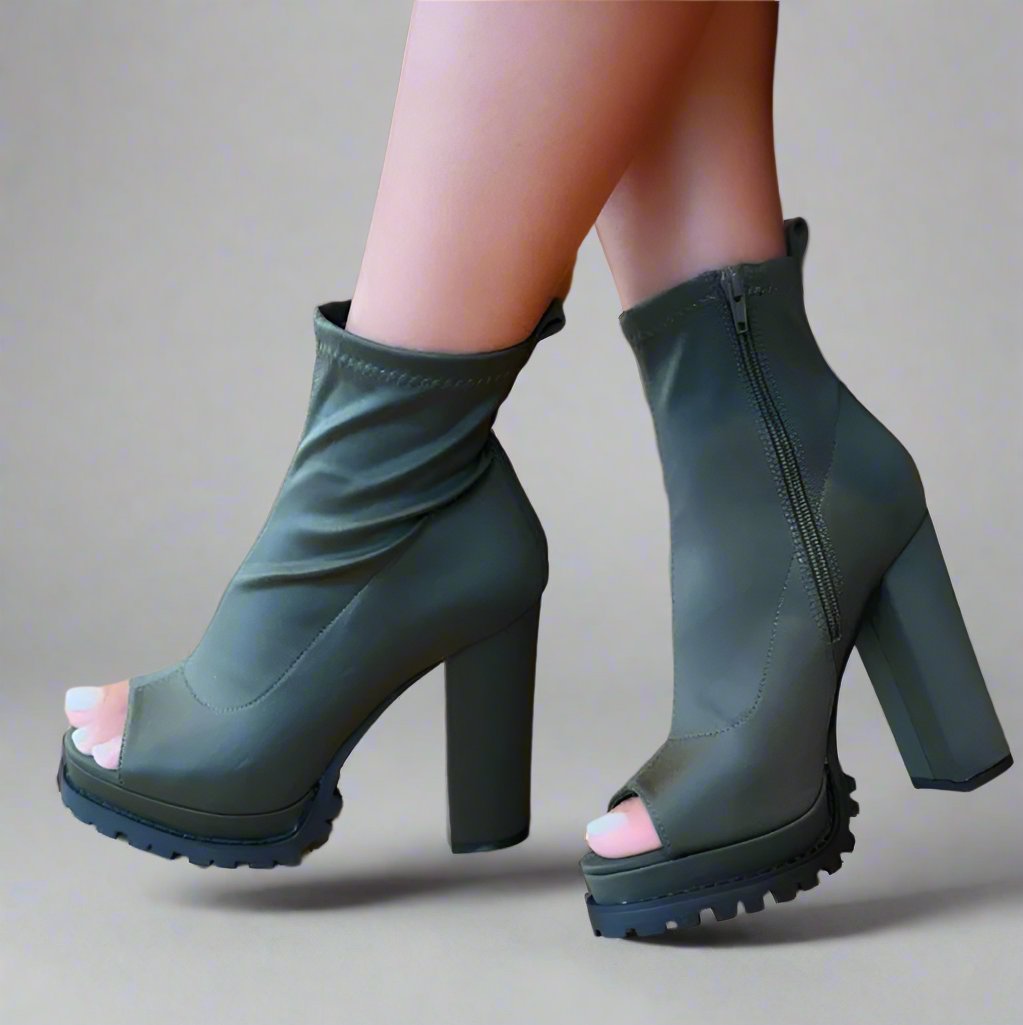 Peep Toe Chunky Heel Booties, Fashionable Open Toe – SHOE TIME